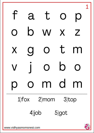 Word search Level 1 - Vidhyas MomsNest
